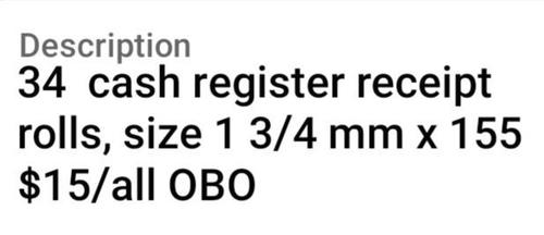 Classified Listing | 34 cash register/POS receipt paper rolls | 784790